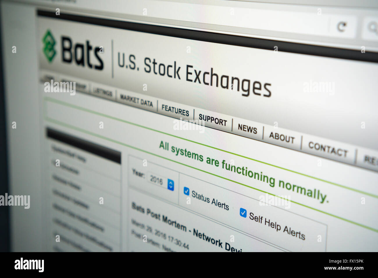 The website of the BATS Global Markets stock trading website, seen on ...