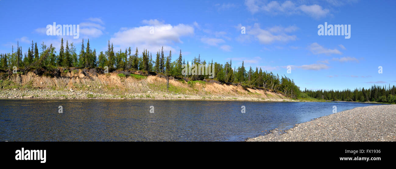 Panorama of the wild river. Polar Ural, Komi Republic, Russia Stock ...