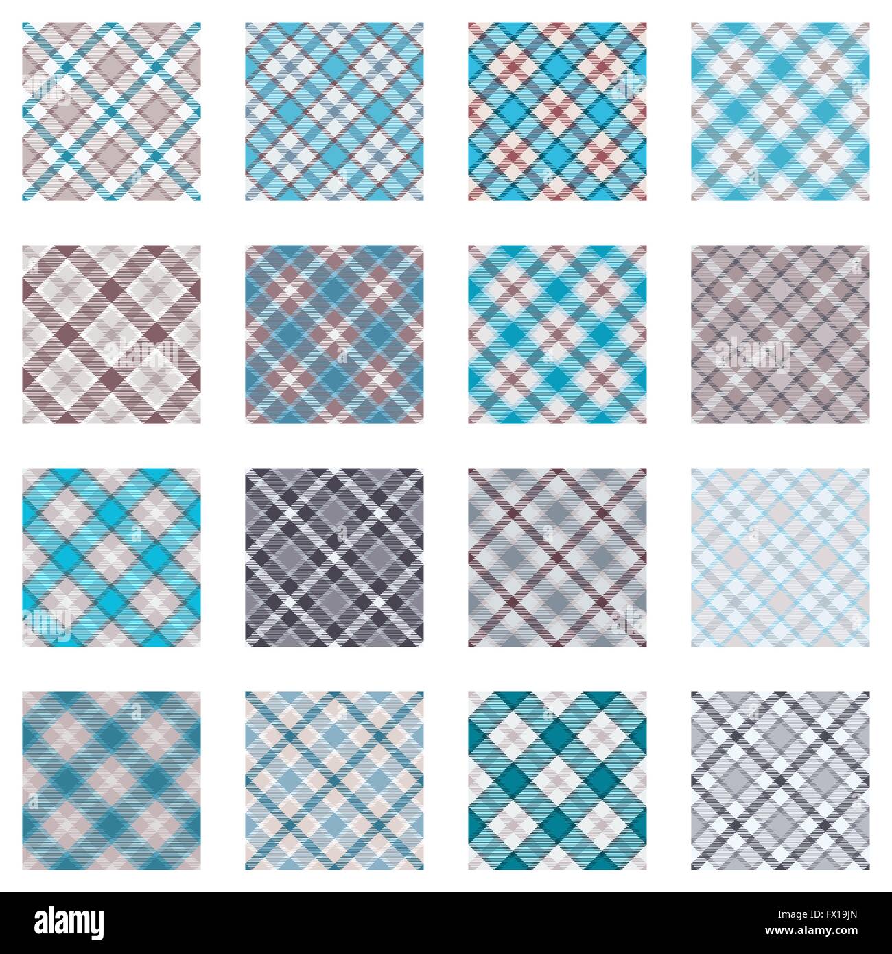 Plaid patterns collection, 16 seamless tartan patterns, turquoise and ...