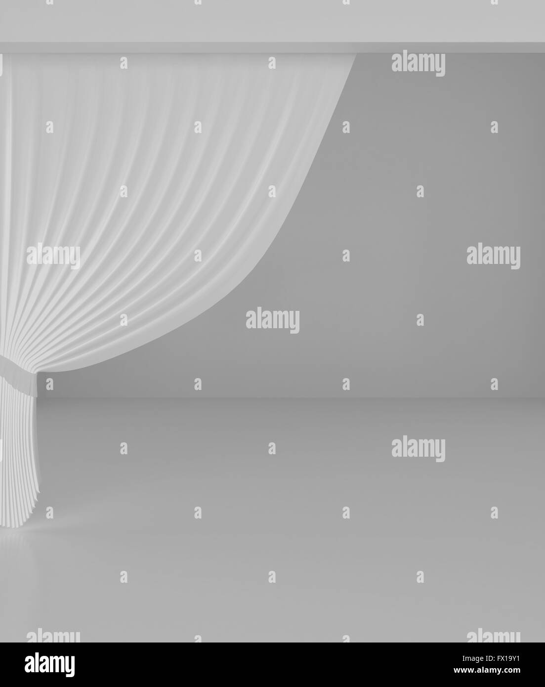 Blank white curtain or drapes on white-gray background Stock Photo - Alamy
