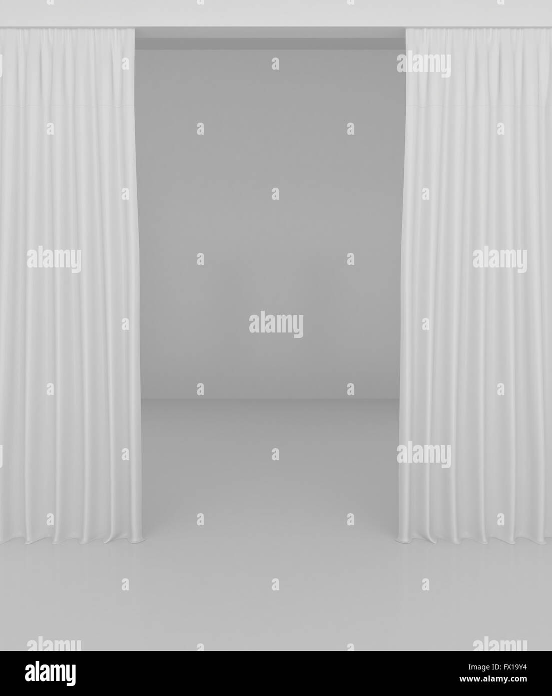 Blank white curtain or drapes on white-gray background Stock Photo - Alamy