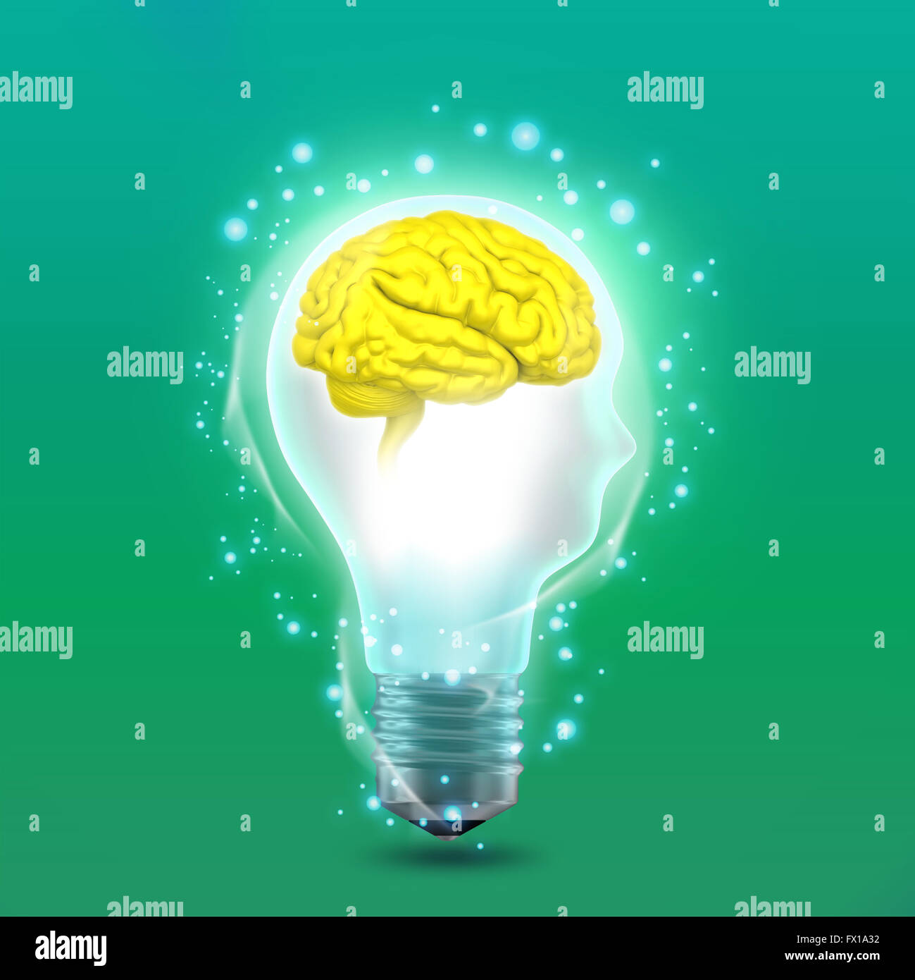 The concept idea in form of man's head light bulb with brain Stock ...