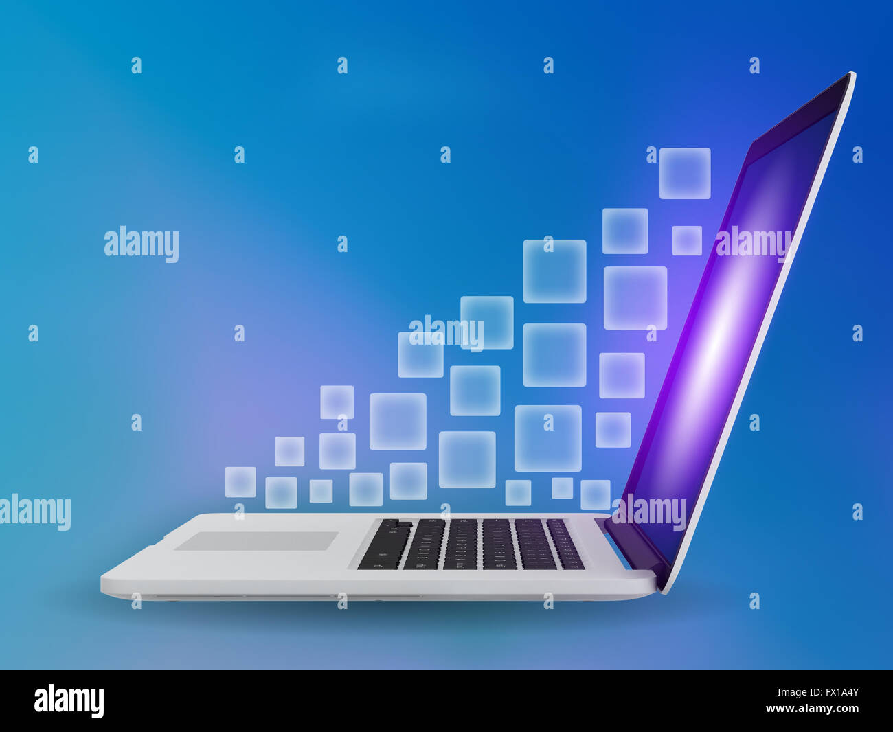 The laptop on a blue background close-up of squares Stock Photo - Alamy