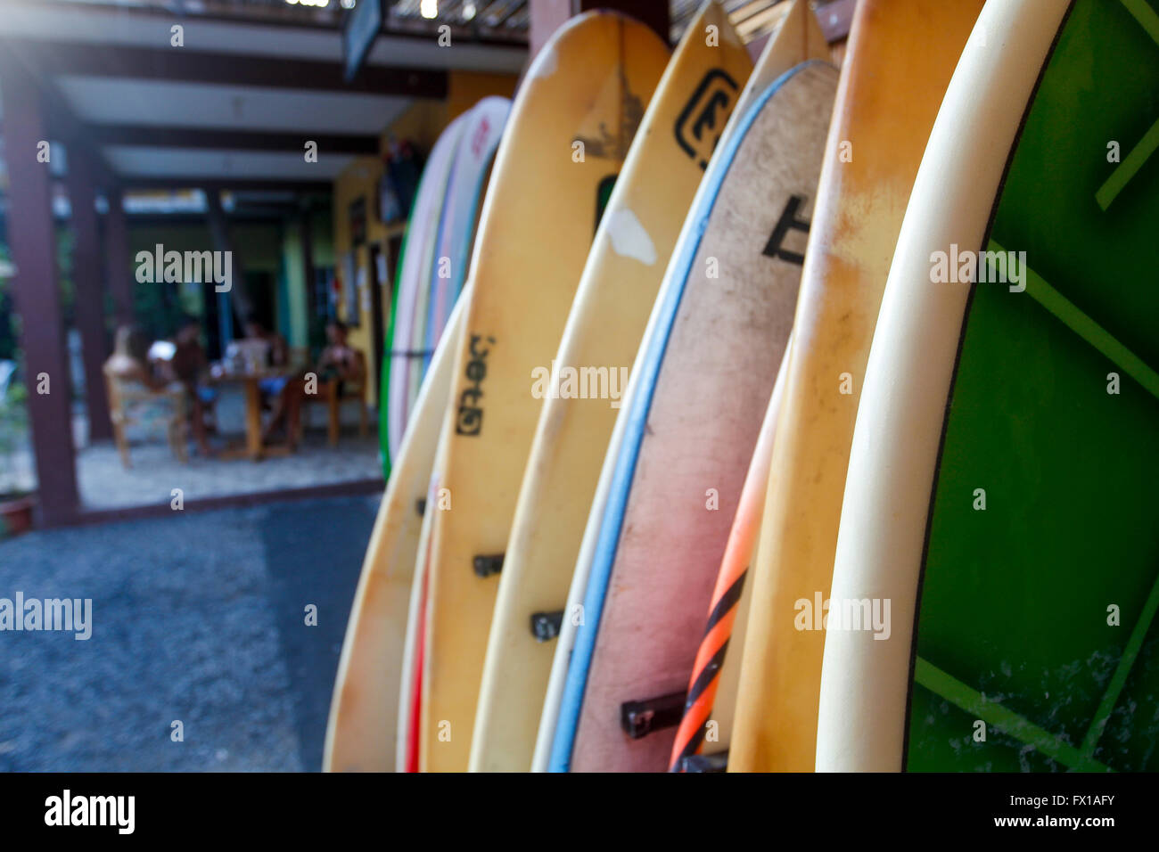stack of Surfboards on the beach. Photographed in El tunco, El Salvador ...