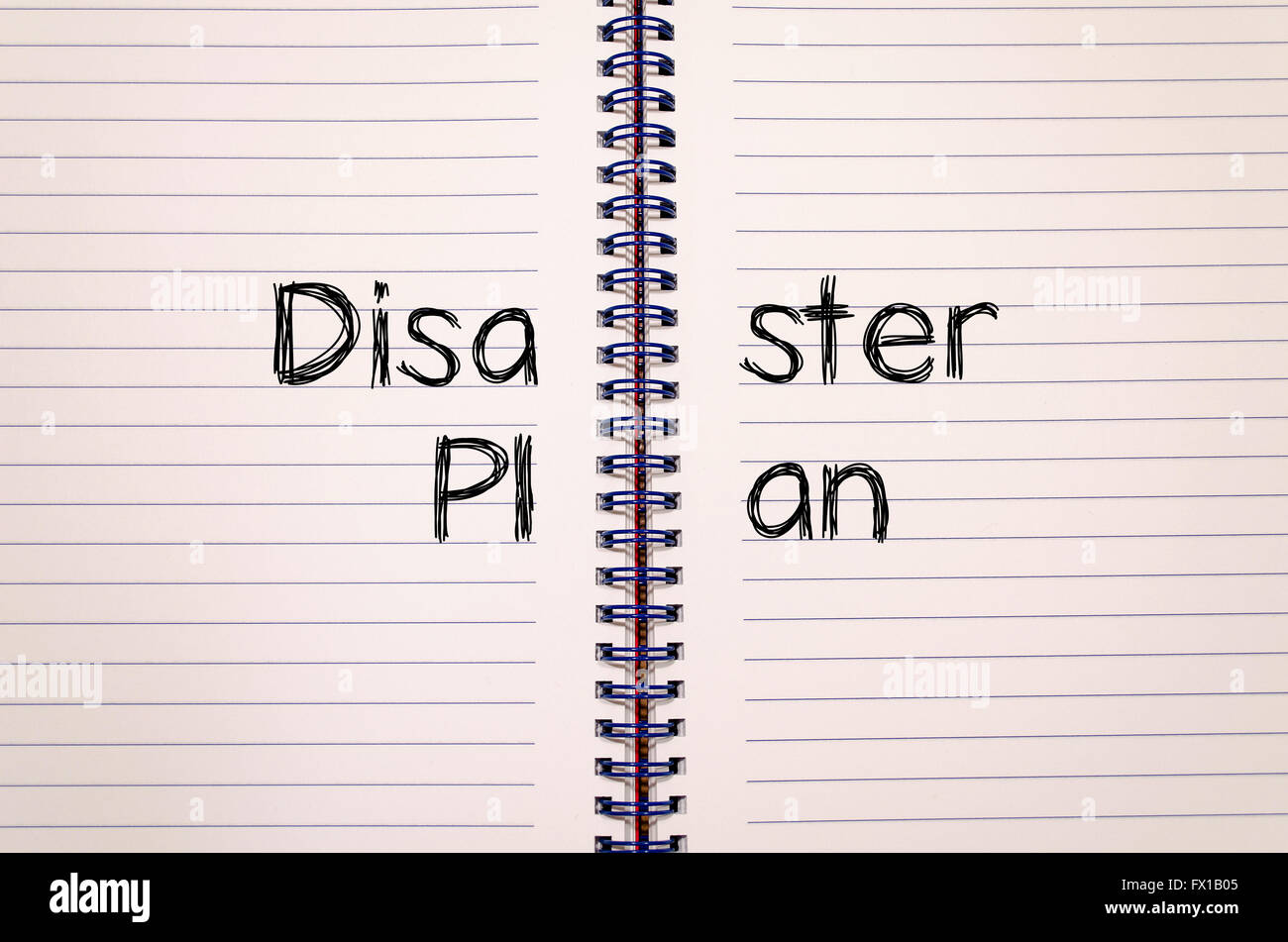 Disaster plan text concept write on notebook Stock Photo - Alamy