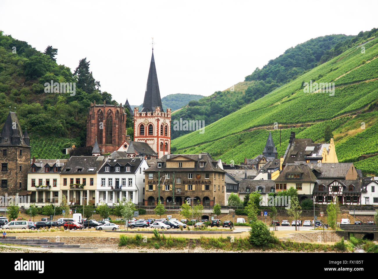 Rhineland, Germany, Village as seen from the Rhine river Stock Photo ...