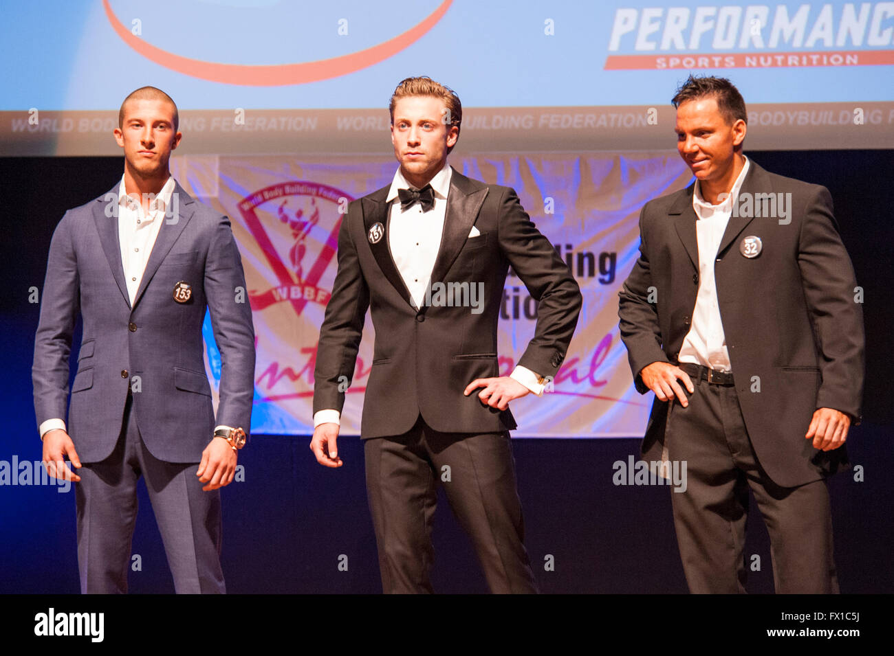 MAASTRICHT, THE NETHERLANDS - OCTOBER 25, 2015: Male fitness models ...