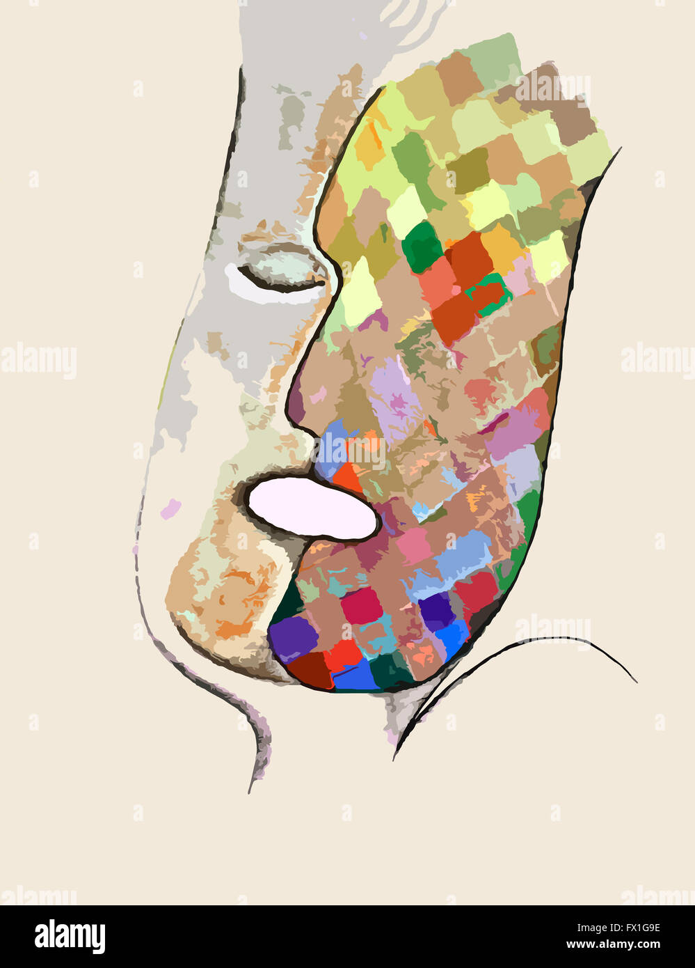 Abstract image of the face, split and illustrating mental stages in ...