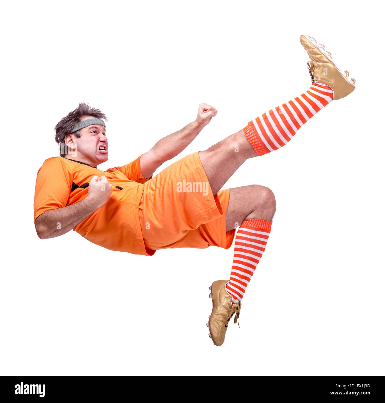 Soccer football player kicking isolated on a white background Stock ...