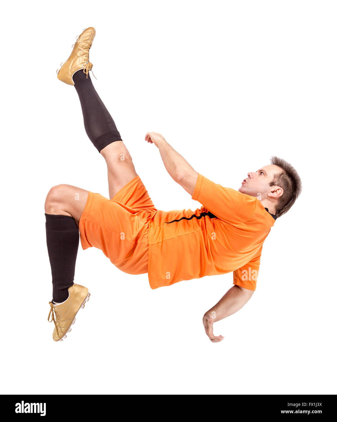 Soccer football player kicking isolated on a white background Stock ...