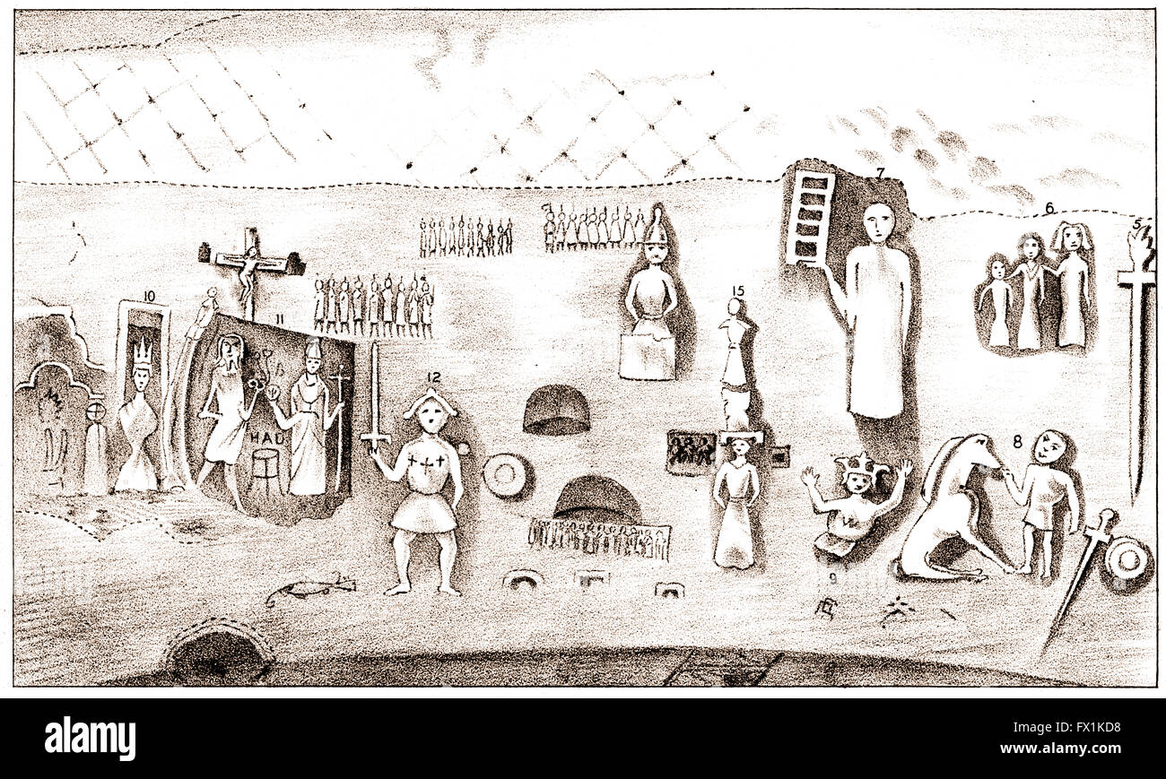 Drawing of wall in Royston Cave by Joseph Beldam, 1858, Hertfordshire ...