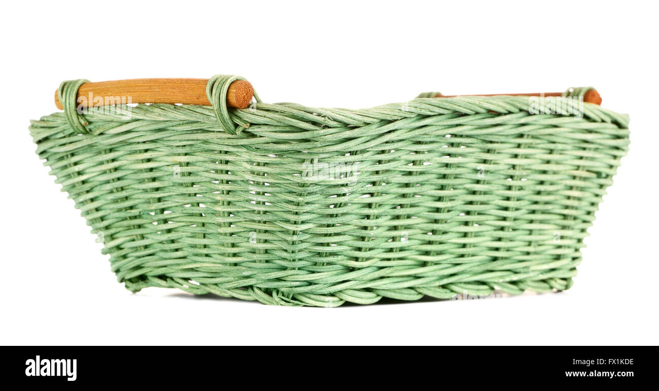 green wooden basket, isolated on white background Stock Photo - Alamy