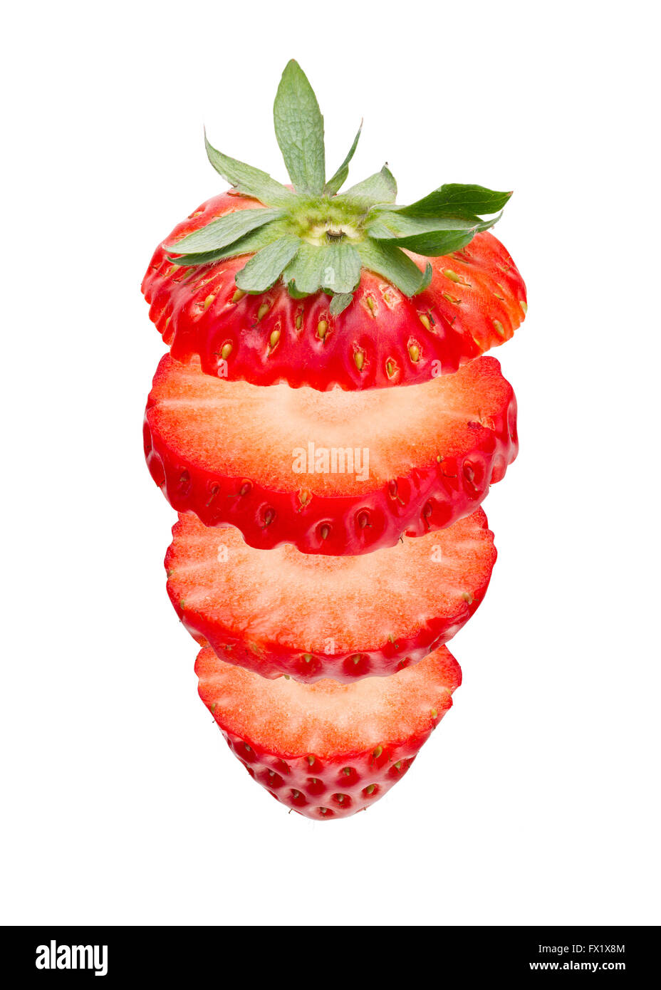 Beautiful Sliced Fresh Strawberry Floating on White Background in Full ...