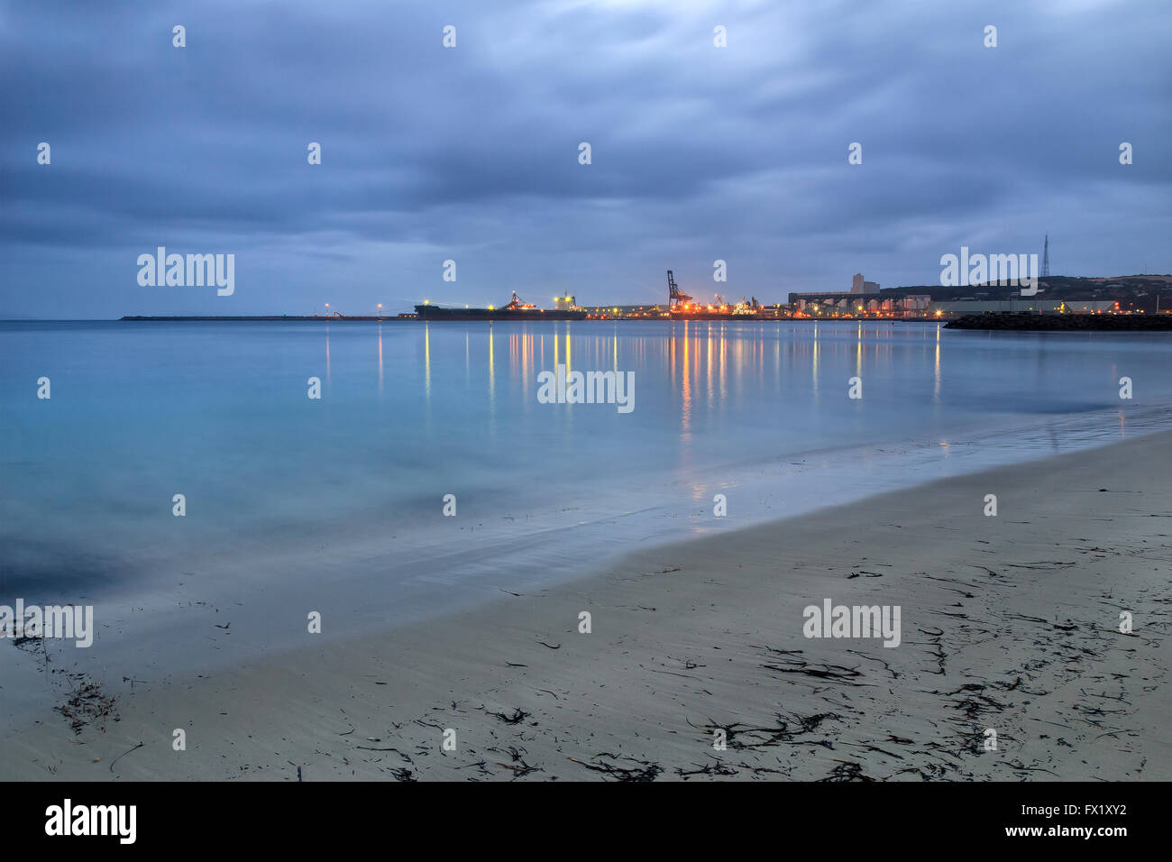 Western Australia sea port town Esperance at sunrise when bay water is ...