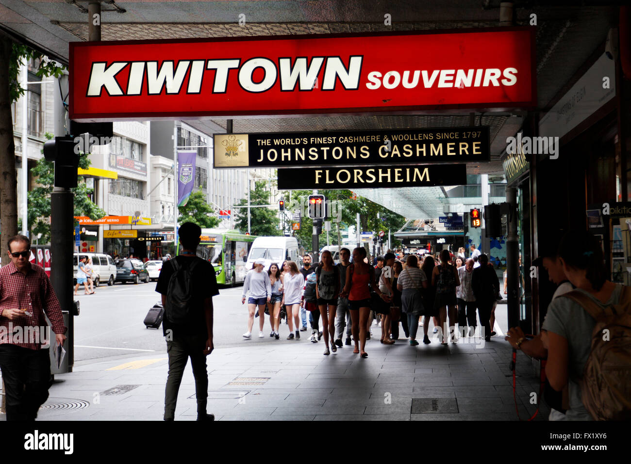 Shop sign board on covered sidewalk in Auckland, New Zealand Stock ...