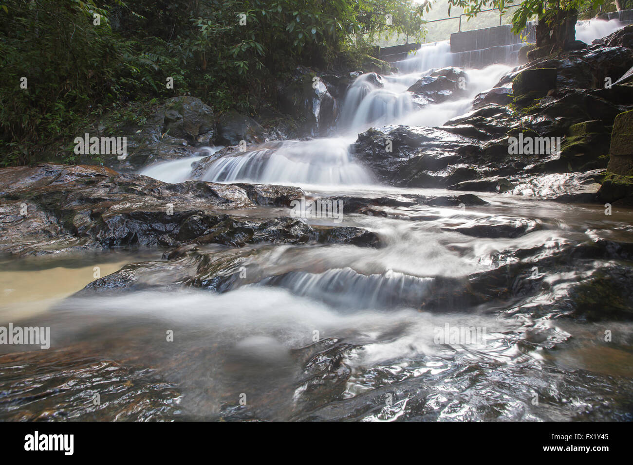 Long exposure of view hidden Templer Park's waterfall at Rawang ...