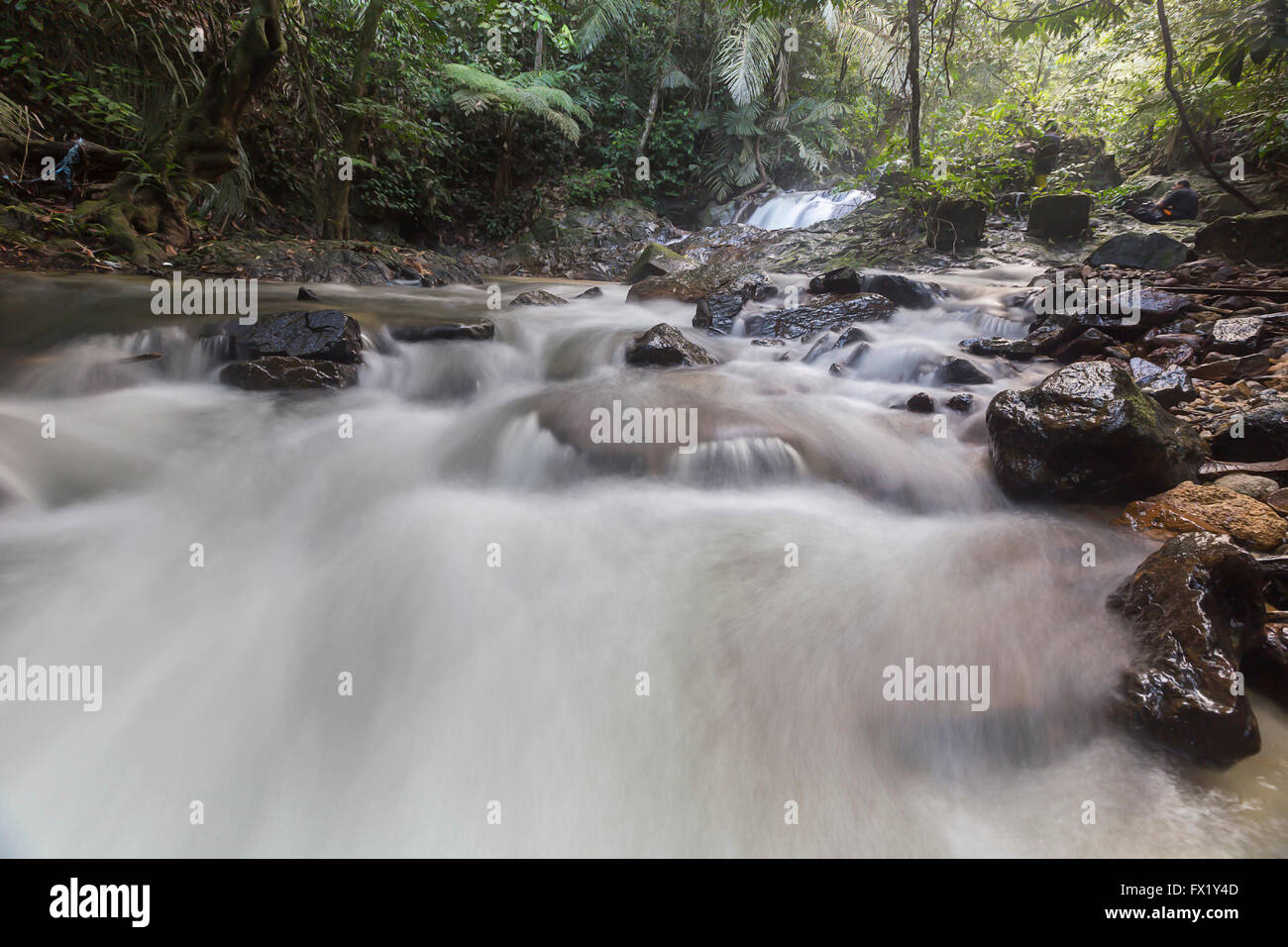 Long exposure of view hidden Templer Park's waterfall at Rawang ...