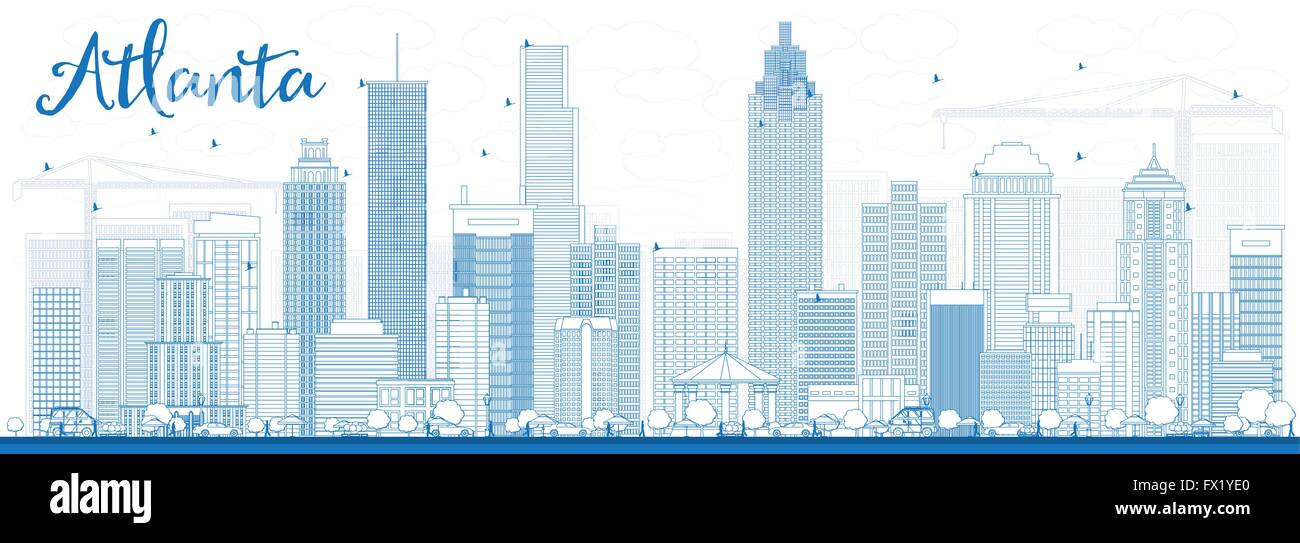 Outline Atlanta Skyline with Blue Buildings. Vector Illustration ...