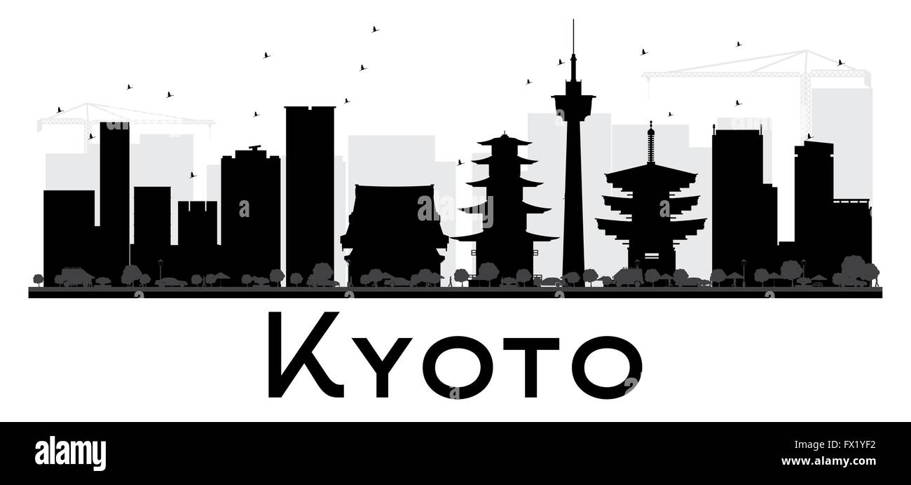 Kyoto City skyline black and white silhouette. Vector illustration ...