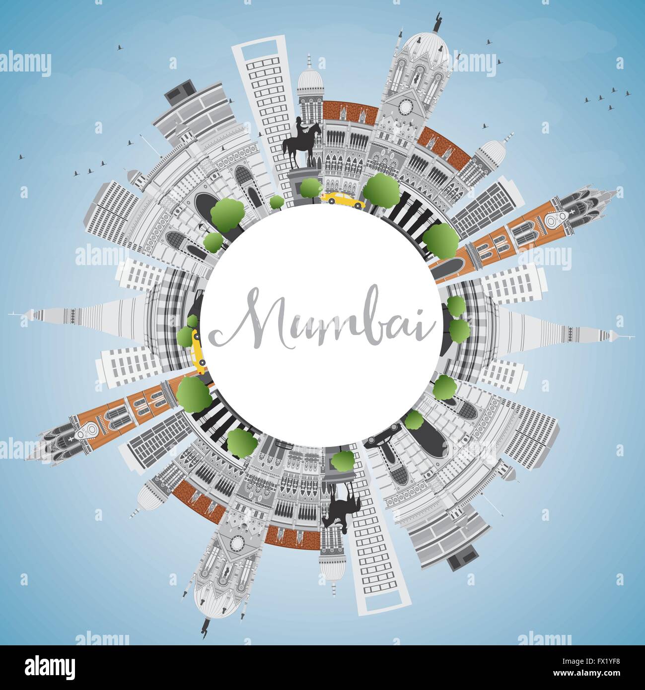 Mumbai Skyline with Gray Landmarks and Blue Sky. Vector Illustration ...