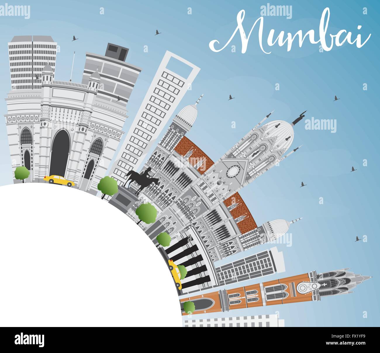 Mumbai Skyline with Gray Landmarks and Blue Sky. Vector Illustration ...