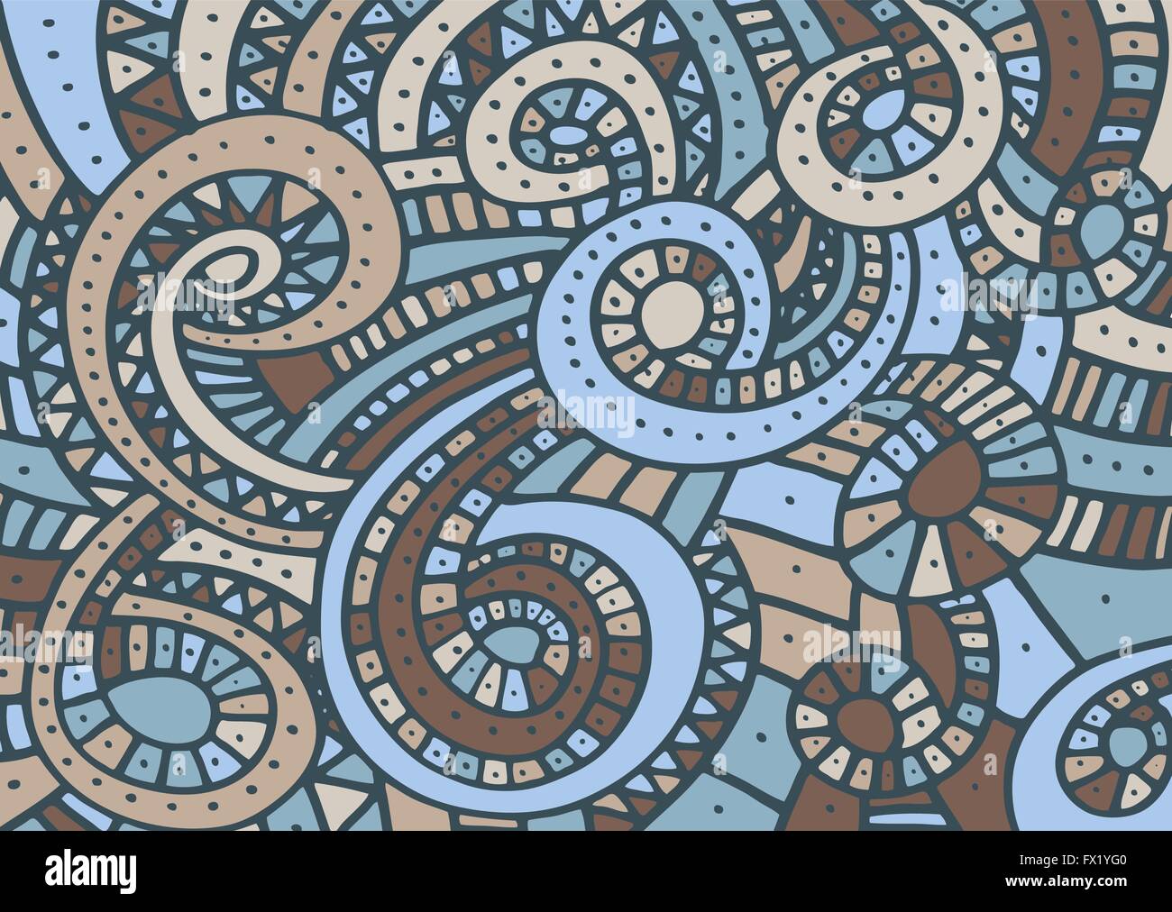 Hand drawn pattern with wave, curl and dot. Vector illustration Stock ...