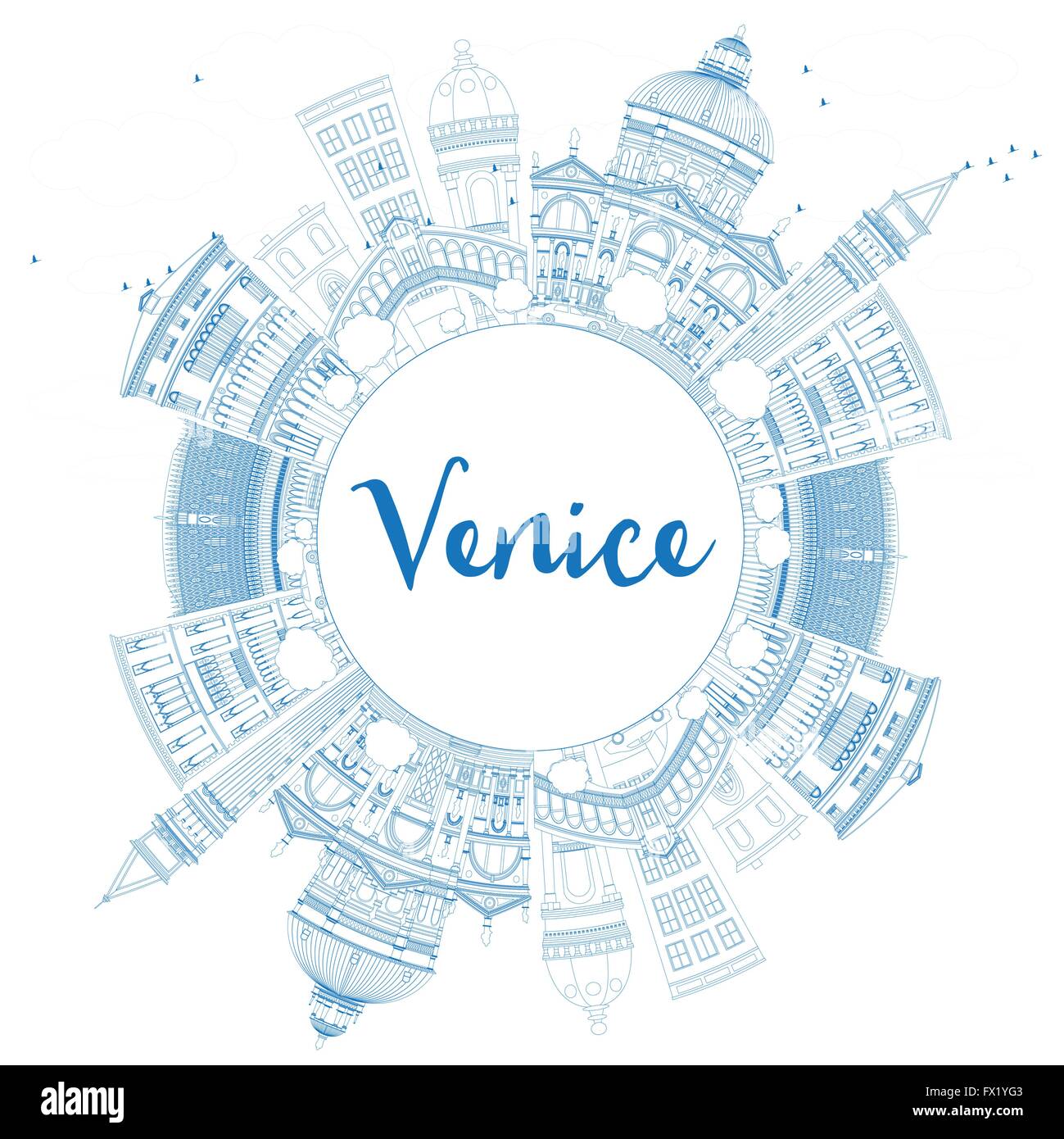 Outline Venice Skyline Silhouette with Blue Buildings. Vector ...