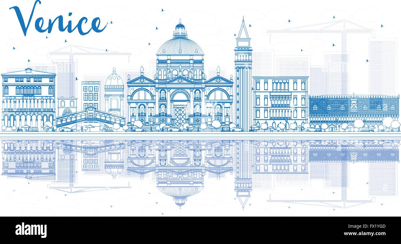Outline Venice Skyline Silhouette with Blue Buildings. Vector ...