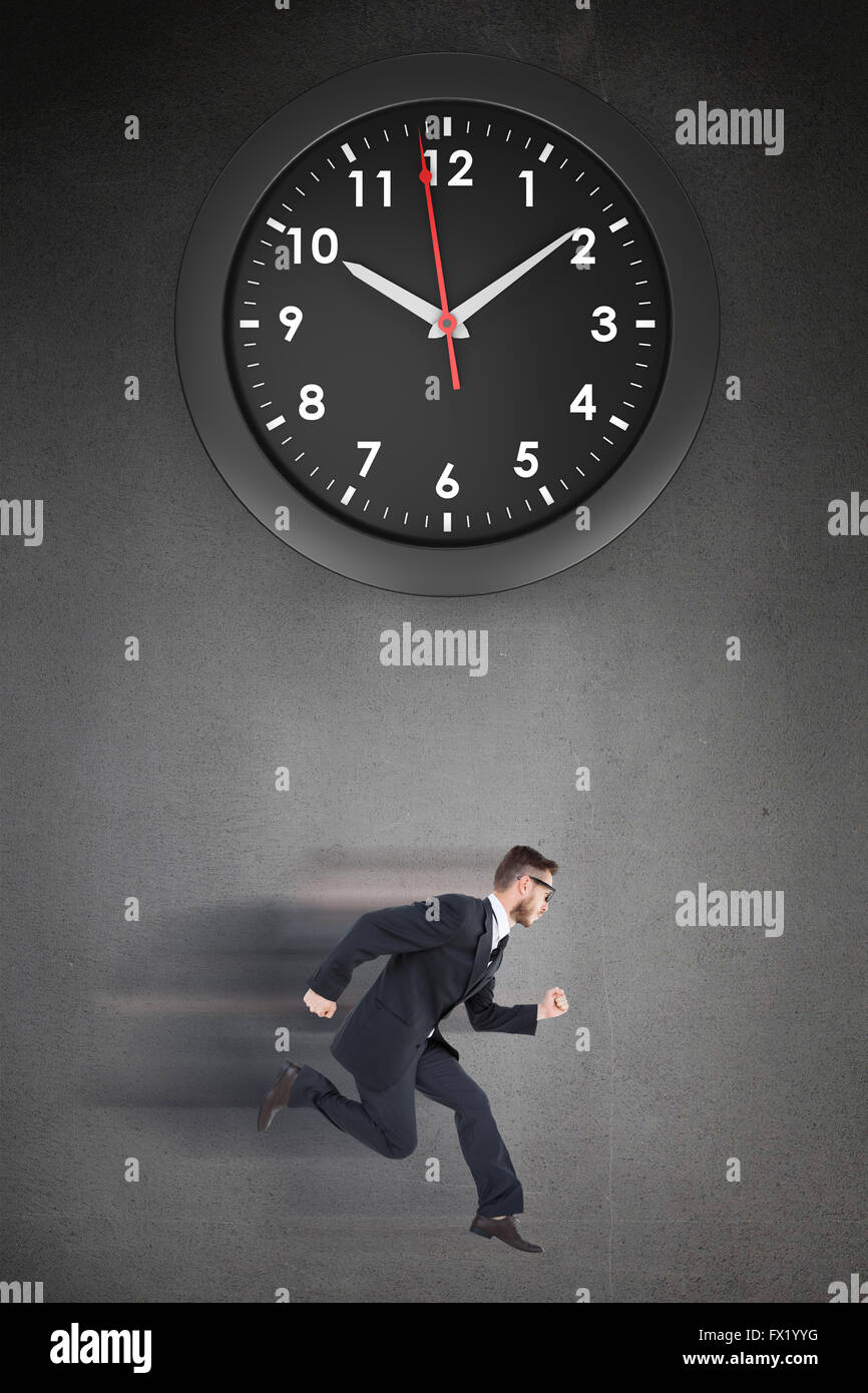 Geeky young businessman running mid air Stock Photo - Alamy