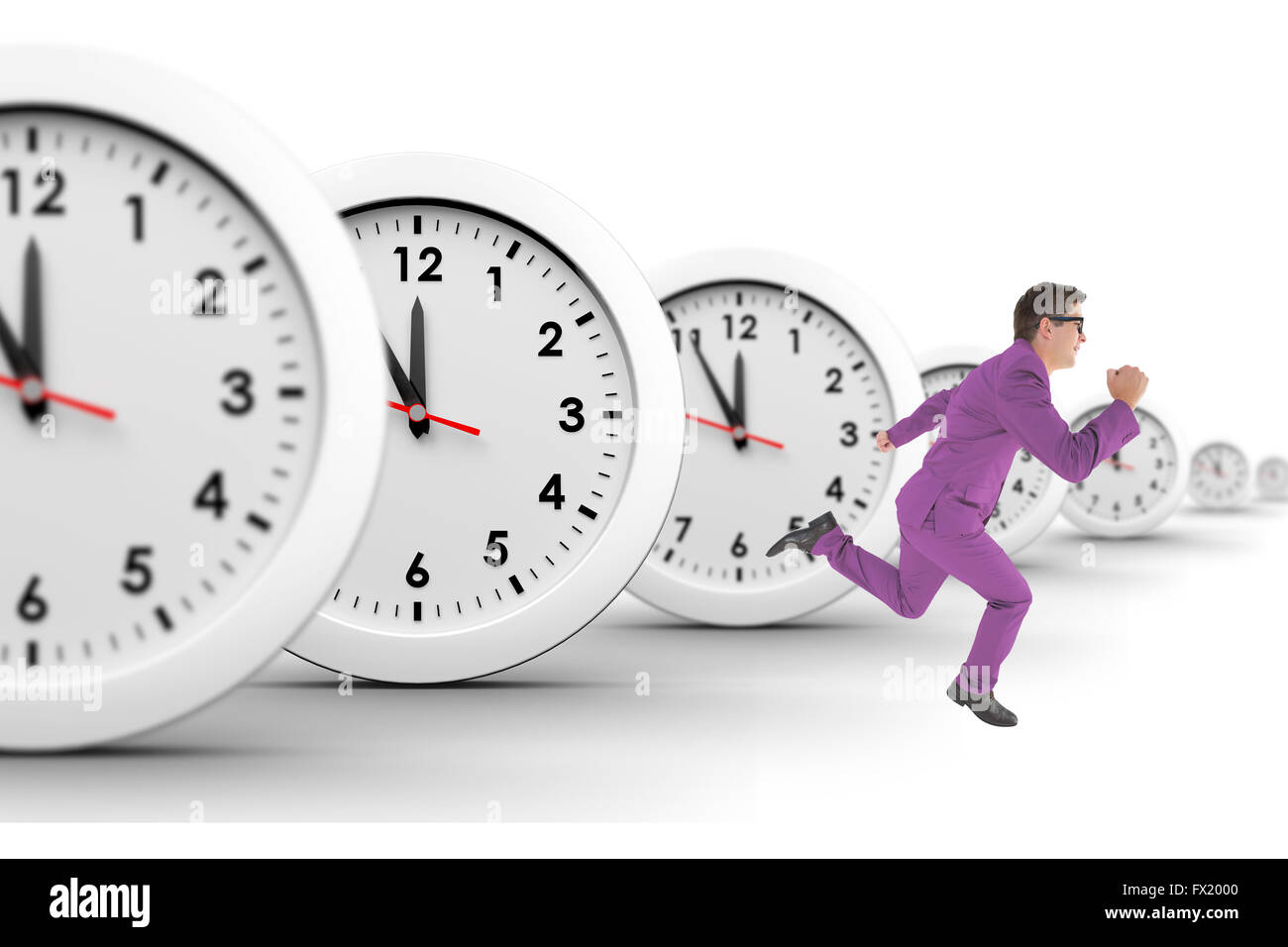 Geeky happy businessman running mid air Stock Photo - Alamy