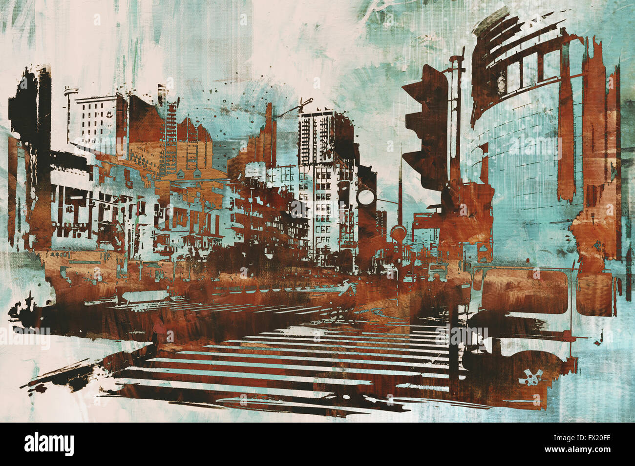 urban cityscape with abstract grunge,illustration painting Stock Photo ...