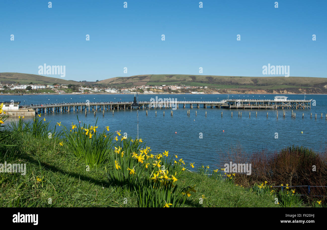 View of Swanage pier Stock Photo - Alamy
