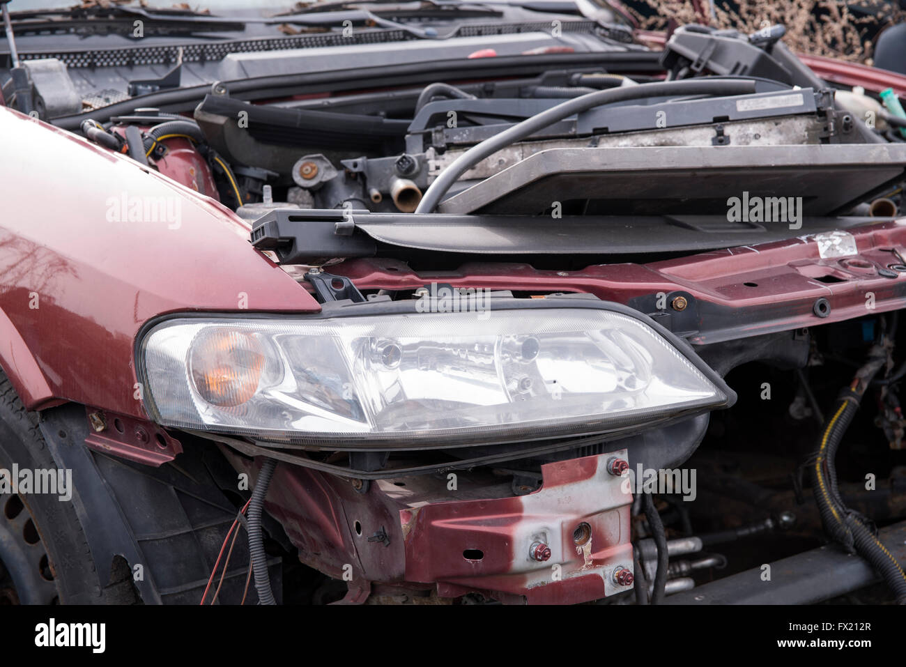 photo showing the heavily crashed car in a road accident Stock Photo ...