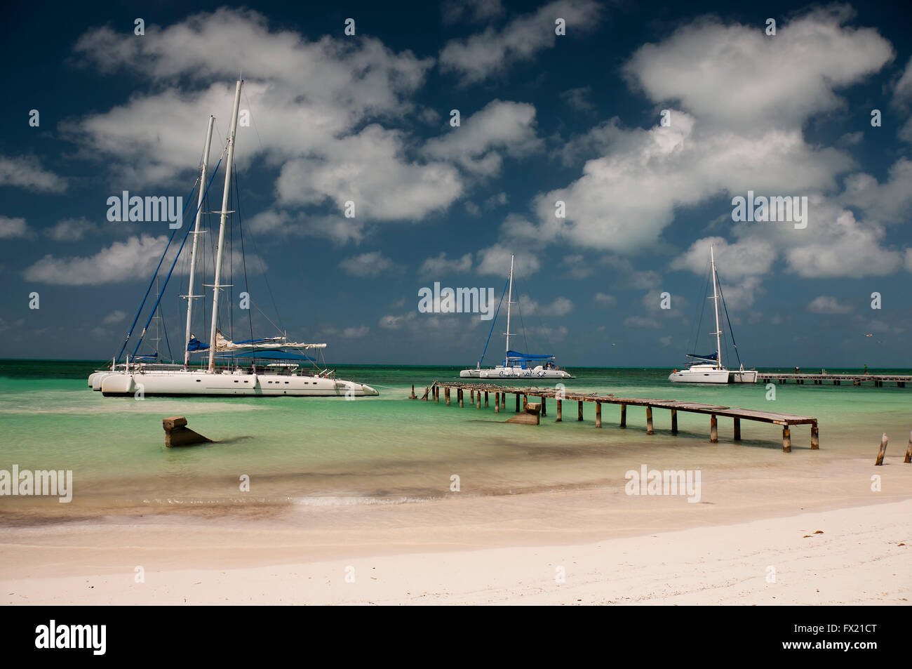 Two catamarans in caribic port of caribbean Cayo Blanco, Cuba Stock ...