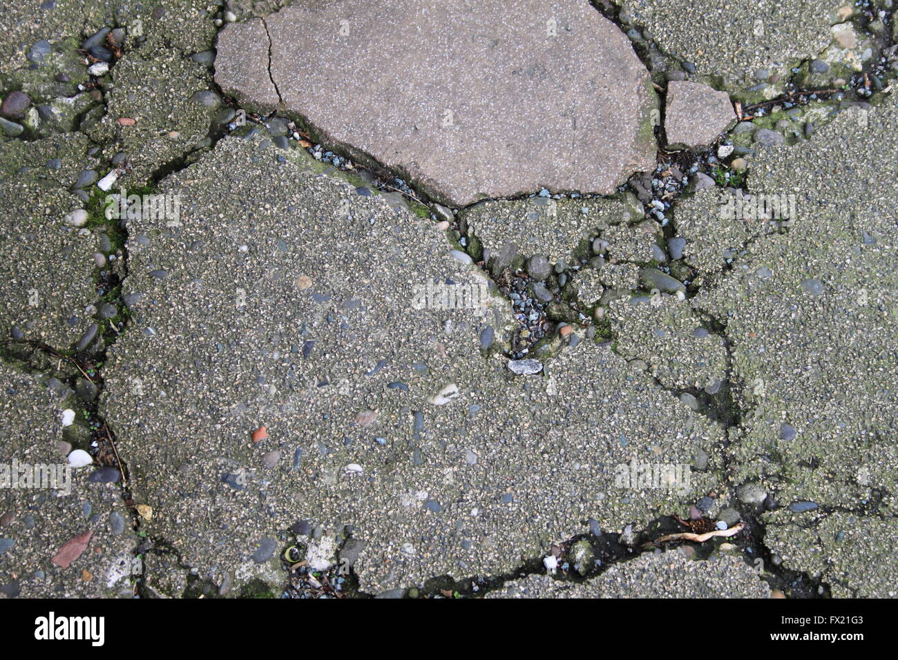 Close up of a very badly cracked concrete pavement Stock Photo - Alamy
