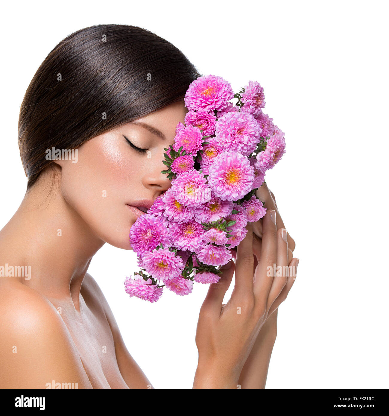 Beautiful girl with flowers Stock Photo - Alamy