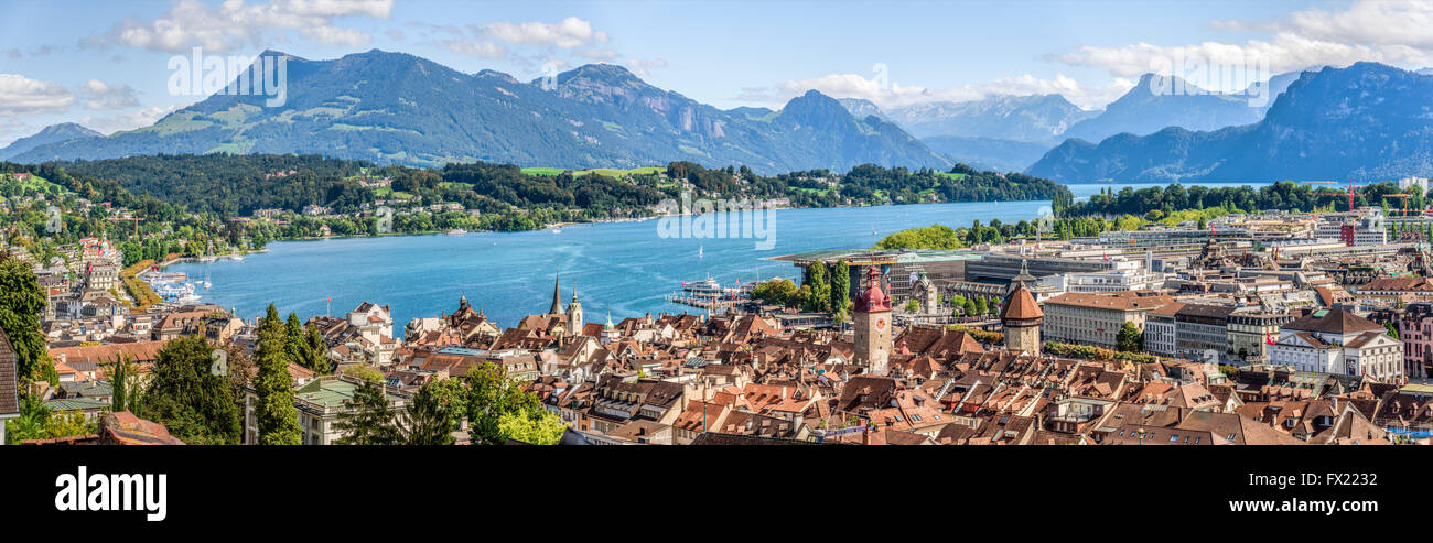 Panorama view over the old town of Lucerne, Lake Lucerne, Switzerland ...