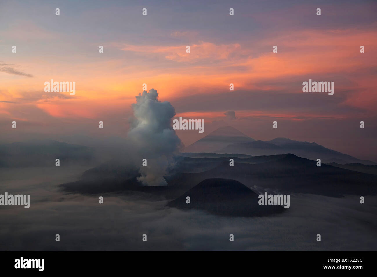 Mt. Bromo volcano during sunrise, the magnificent view of Mt. Bromo ...