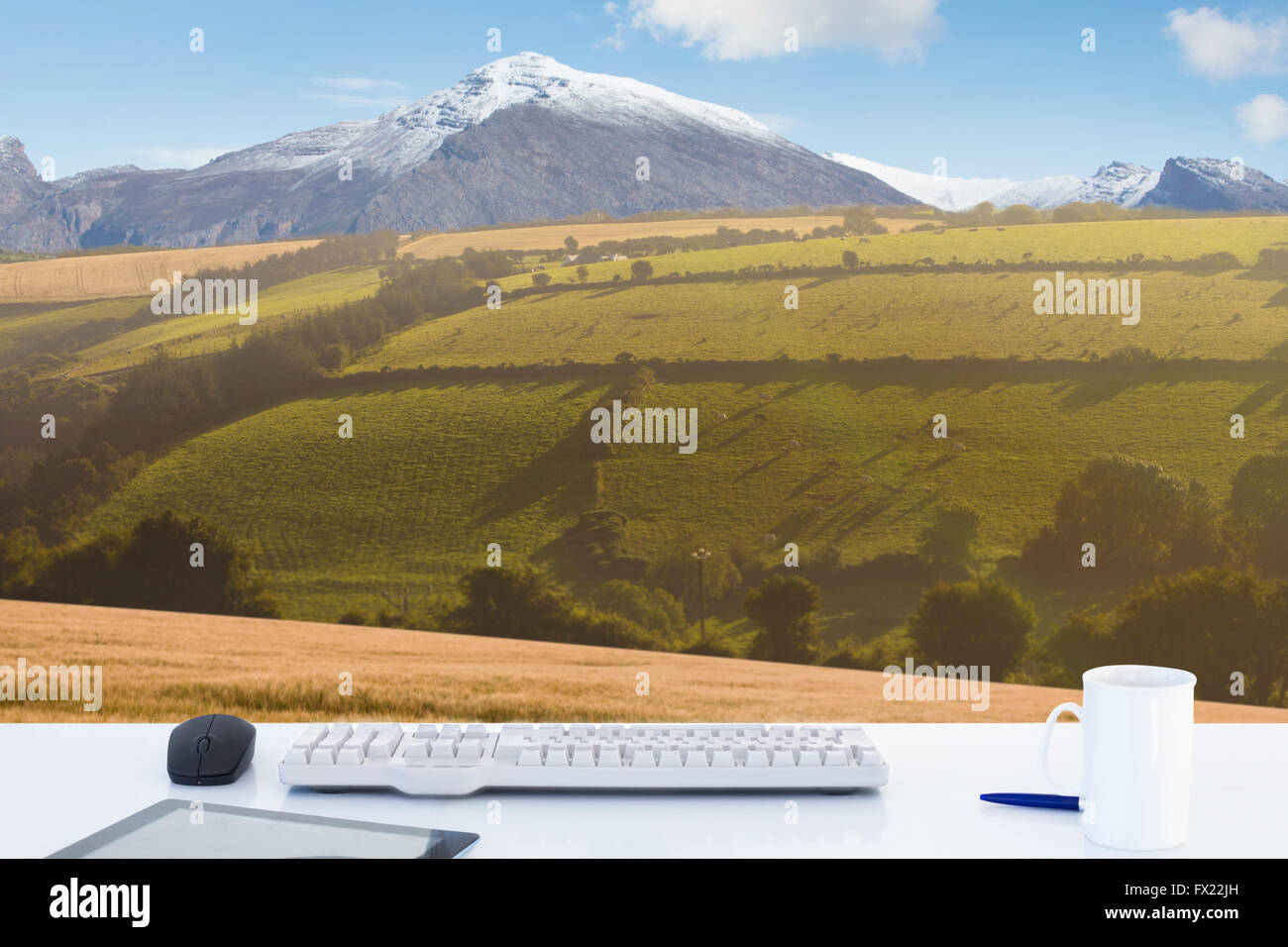 Composite image of desk Stock Photo - Alamy