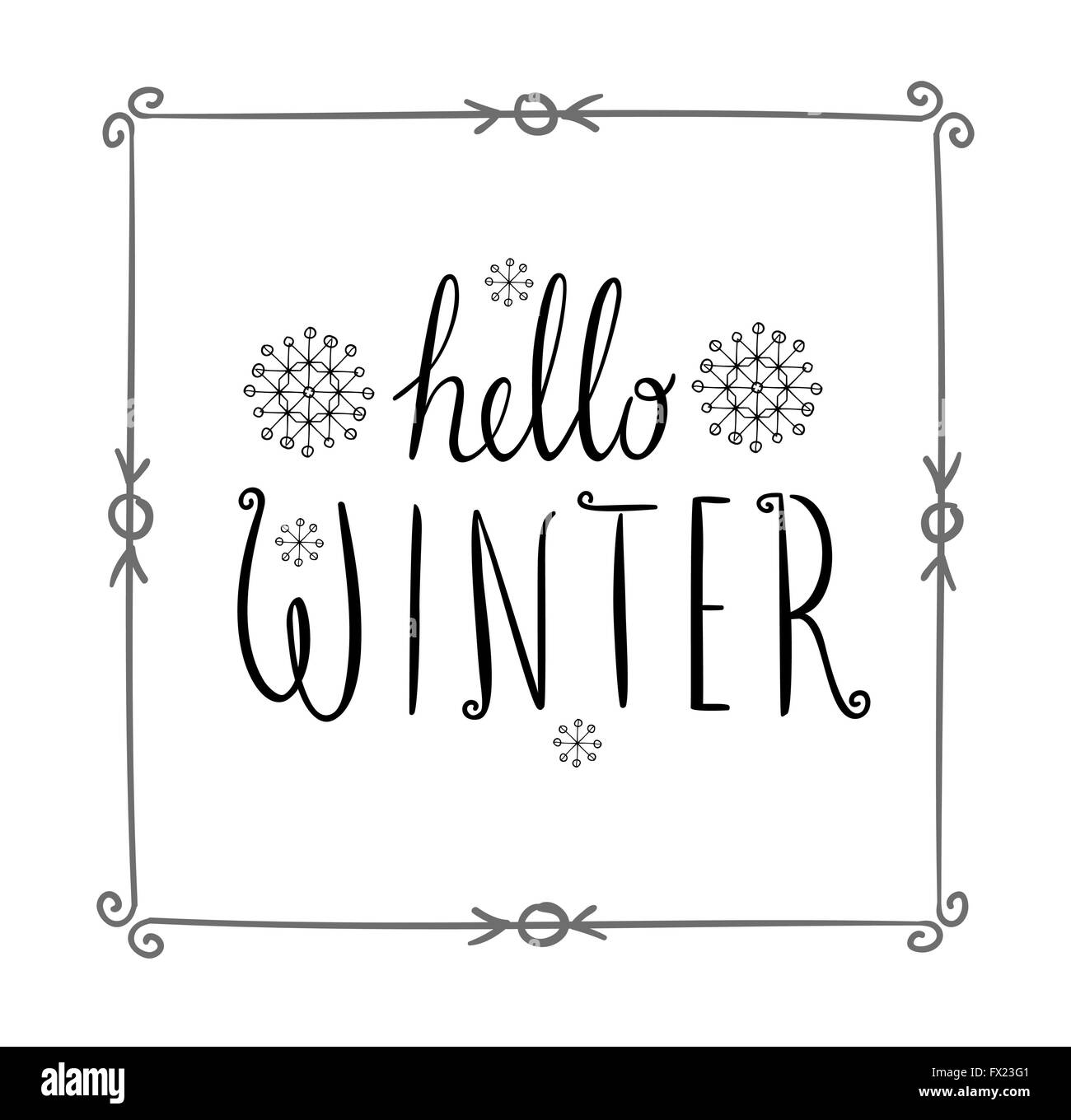 Hello winter text. Vector Brush lettering. Card design with custom ...