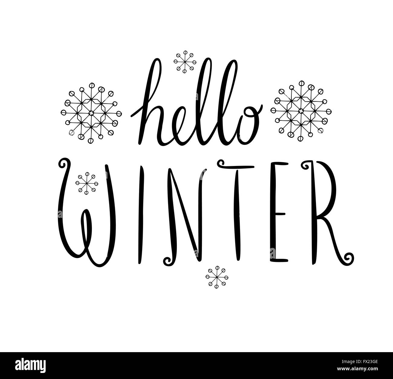 Hello winter text. Vector Brush lettering. Card design with custom ...