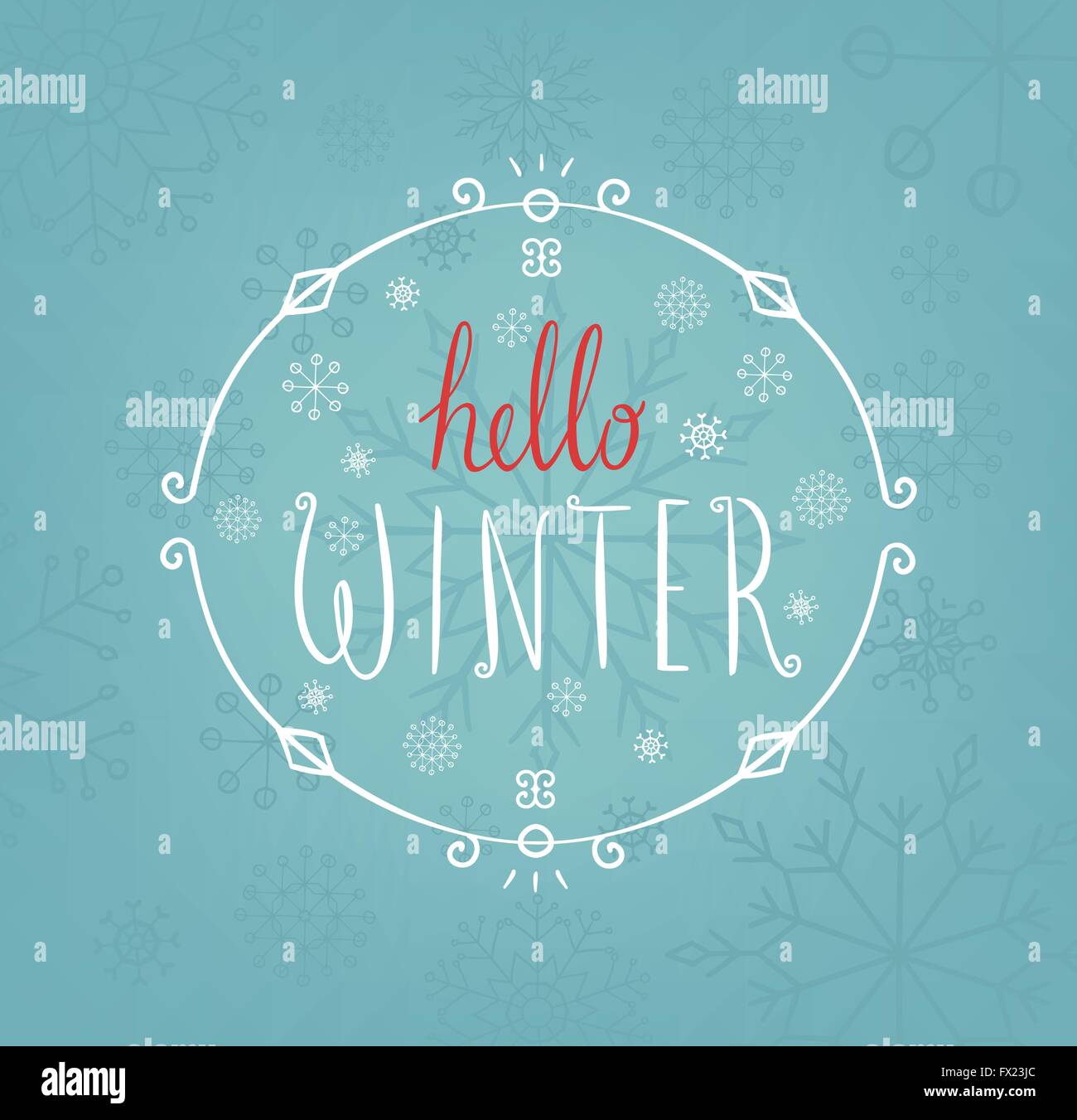 Hello winter text. Vector Brush lettering. Card design with custom ...