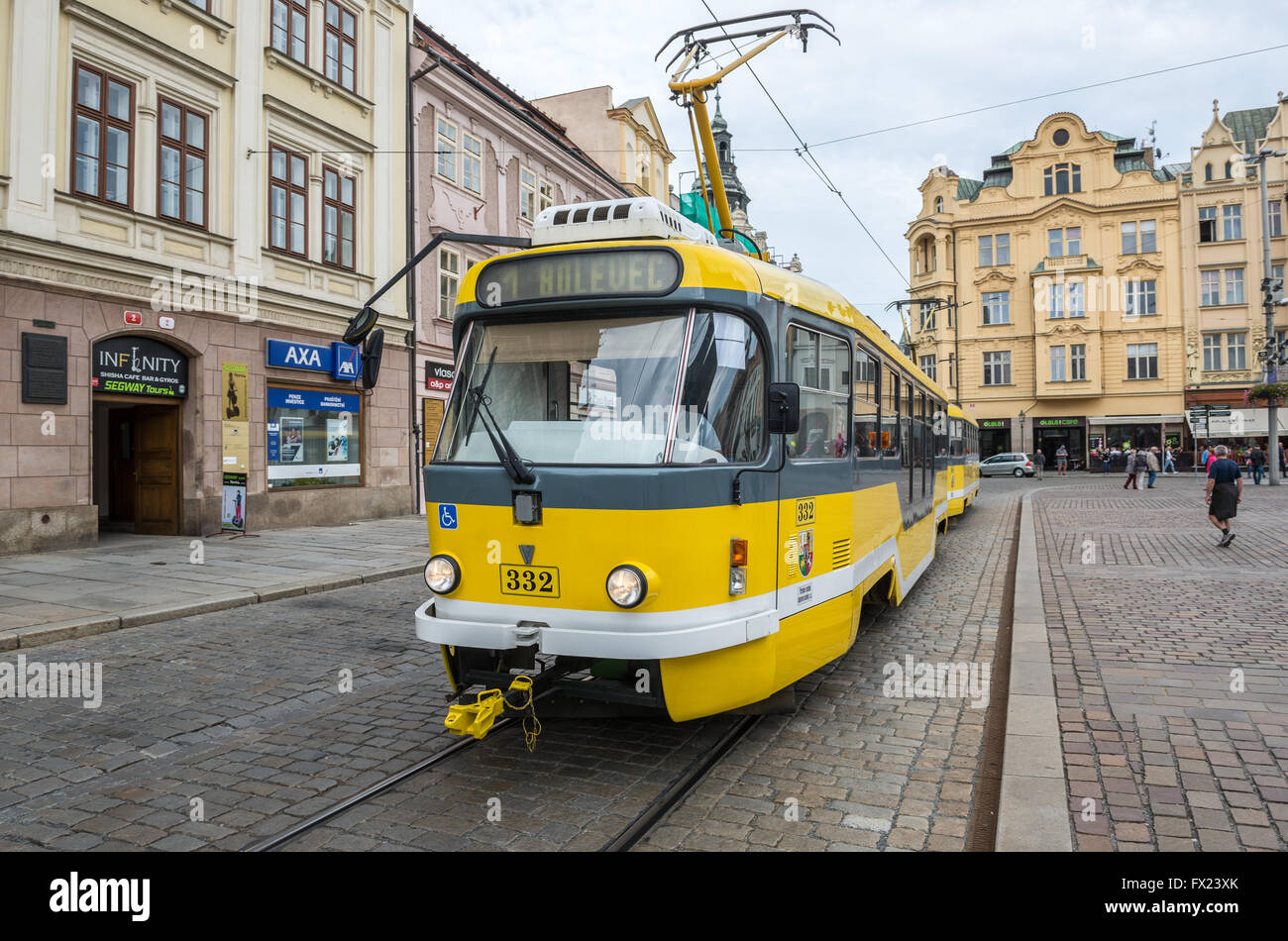 tramway on Square of the Republic - main square in Pilsen city, Czech ...