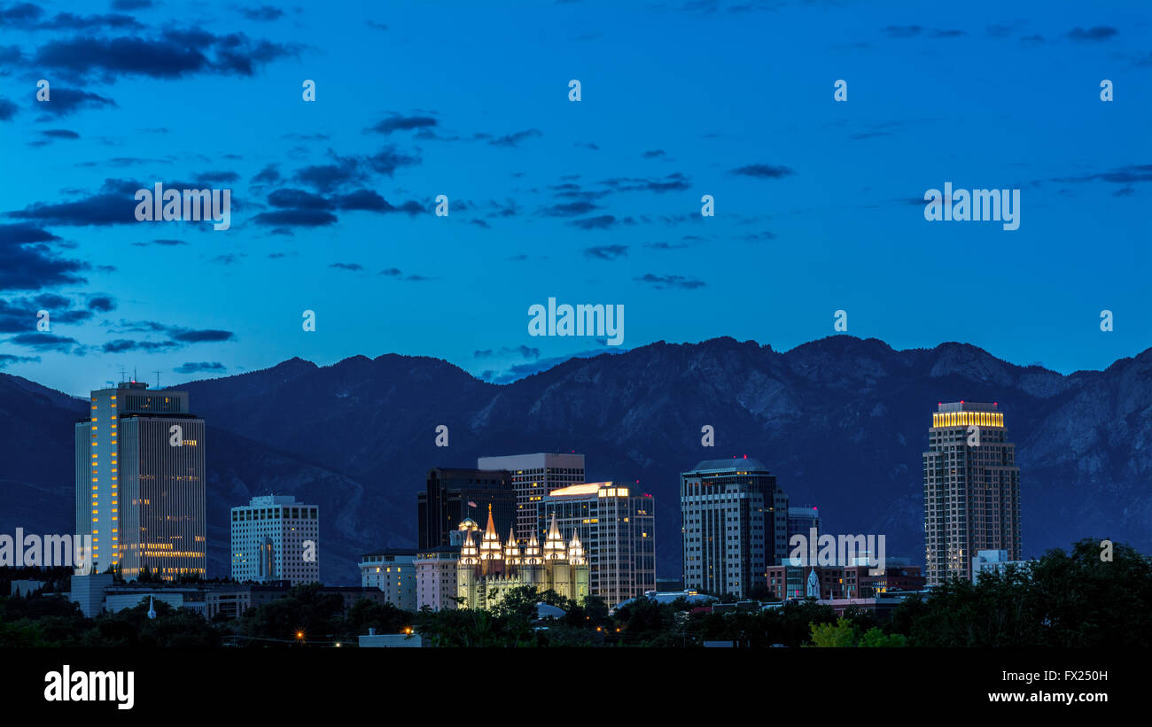 View of Salt Lake city skyline at night Stock Photo - Alamy