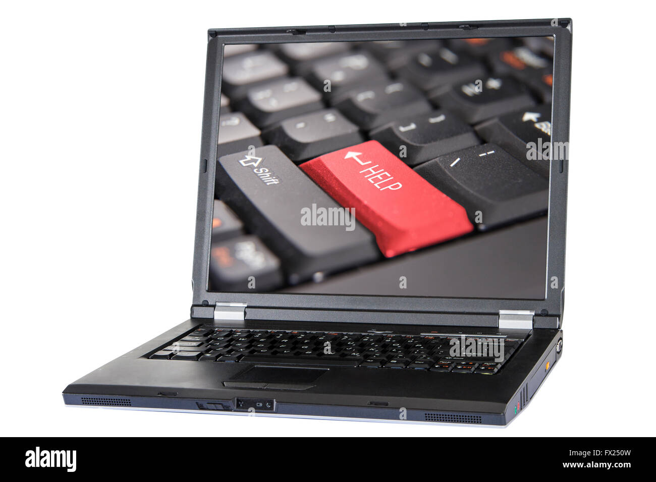 Laptop and button help, keyboard help button, closeup, clipping path ...