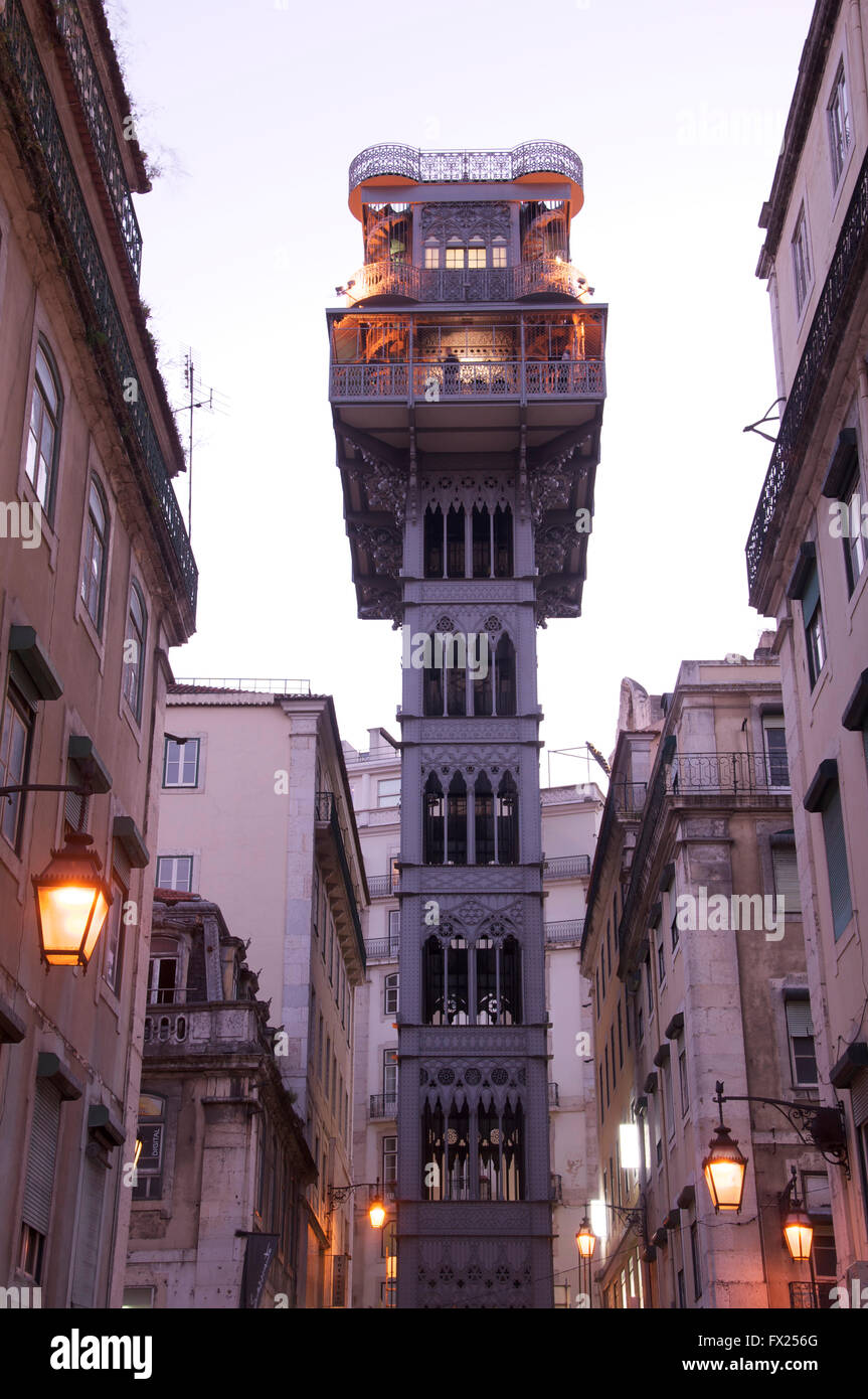 The ornate Elevador de Santa Justa, an old iron neo-gothic lift ...