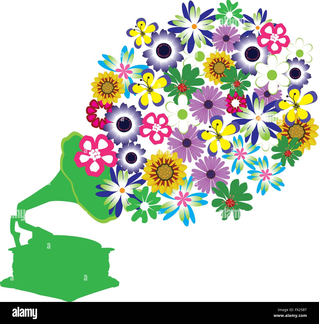 vector illustration of a retro gramophone with flowers Stock Vector ...