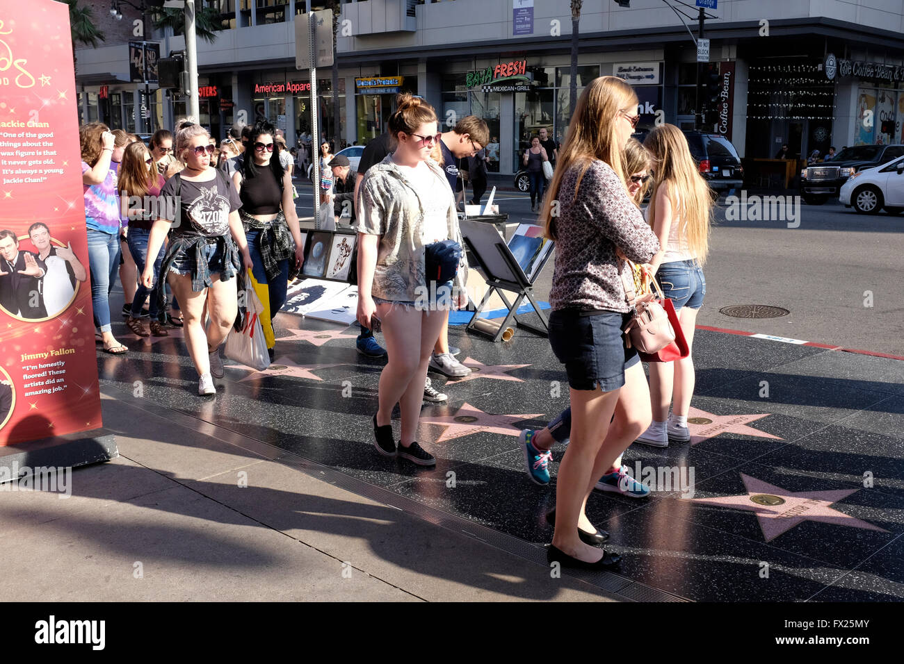 Tourists on Hollywood Walk of Fame in Los Angeles, California Stock ...