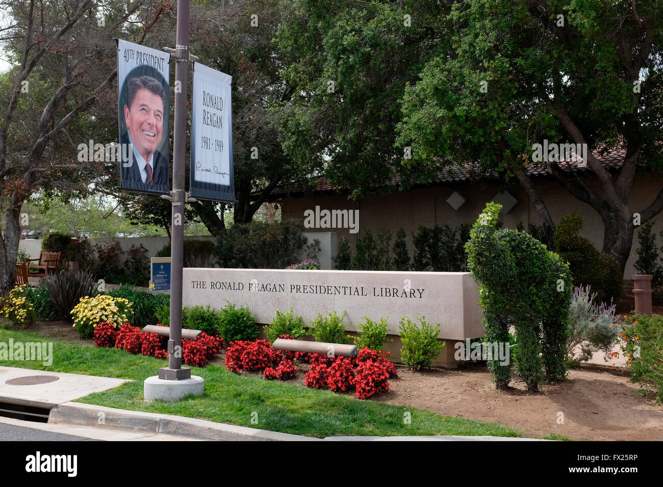 The Ronald Reagan Presidential Library with hedge shaped like Elephant ...