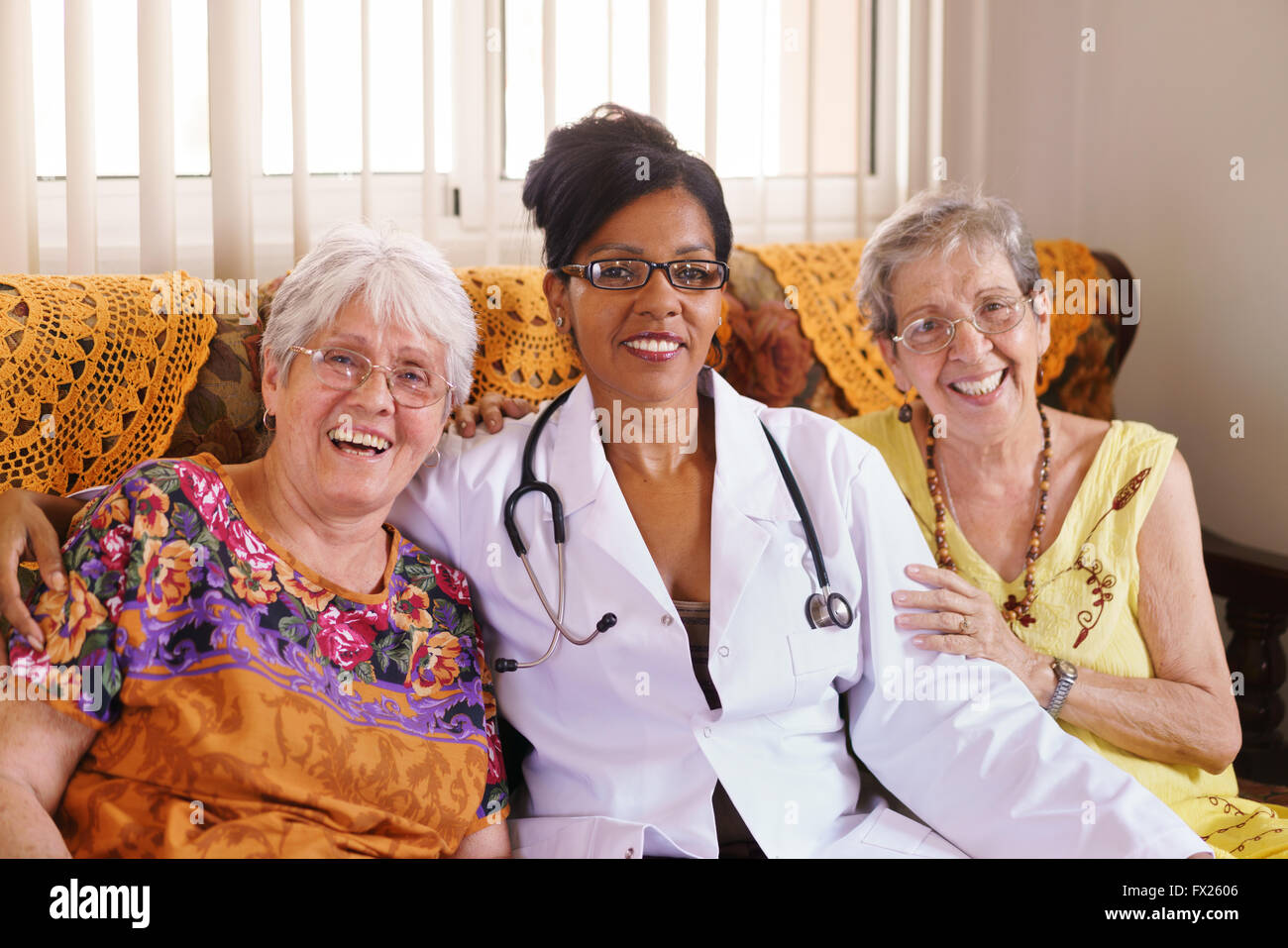Old people in geriatric hospice: Elderly man and woman hugging an ...